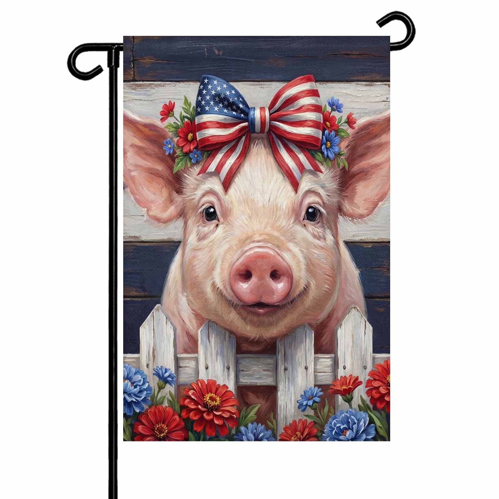 4th of July Garden Flags Patriotic Farm Pig Garden Flag Double Sided ...