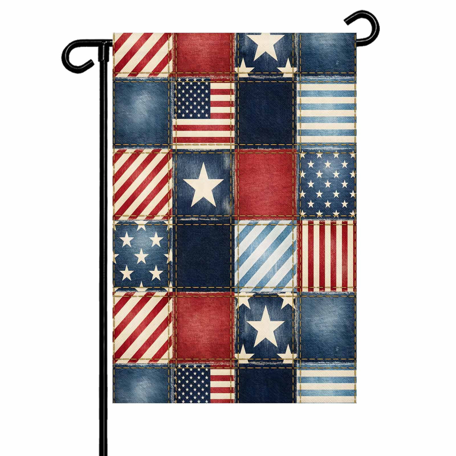 4th of July Garden Flags Stars Stripes Patchwork Garden Flag Double ...