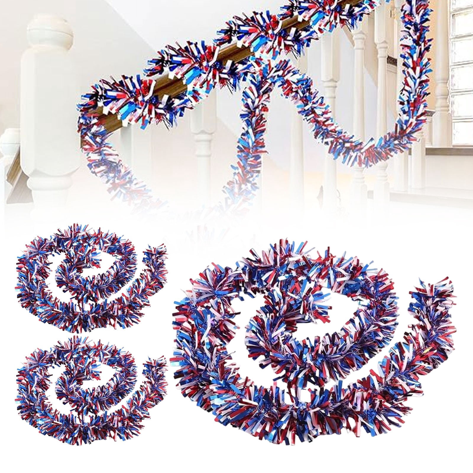 4th Of July Garland Decor,Patriotic Glitter Tinsel Garland Decoration ...