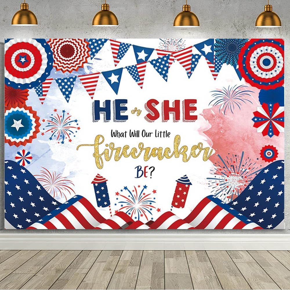 4th of July Gender Reveal Backdrop He or She What Will Our Little ...