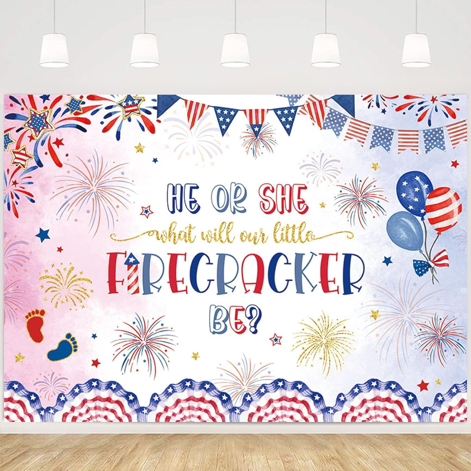 4th of July Gender Reveal Backdrop He or She What Will Our Little ...