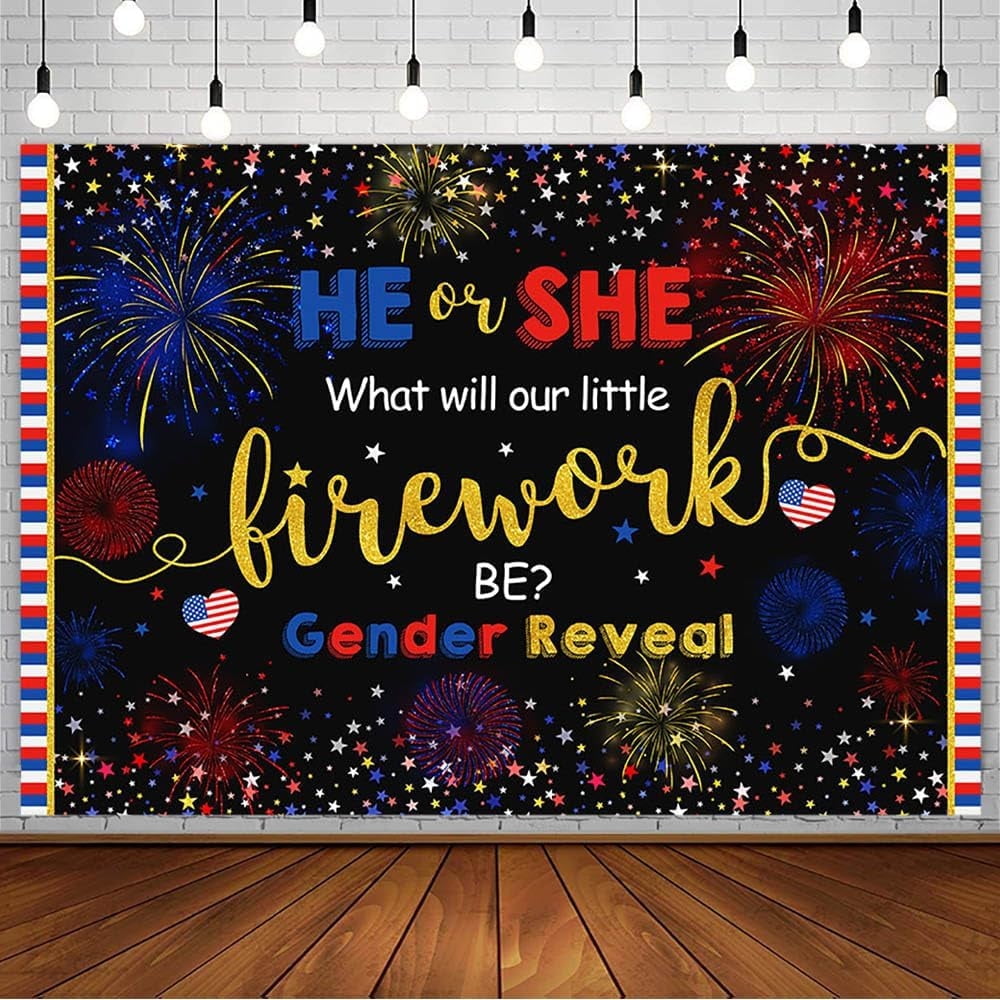 4th of July Gender Reveal Firework Backdrop Independence Day He or She ...