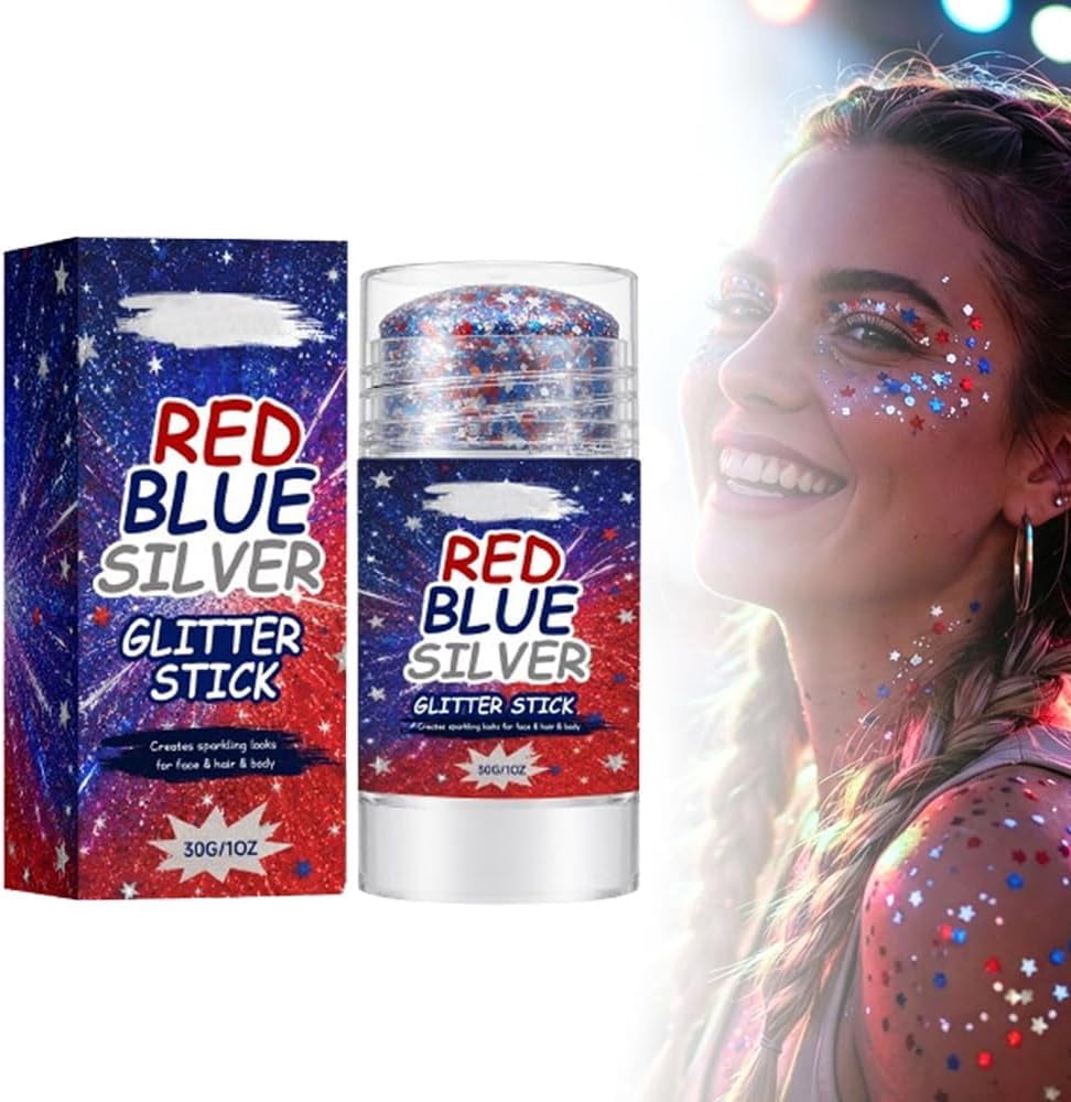 4th of July Glitter Stick, 2026 New Patriotic Hair Face Body Glitter ...