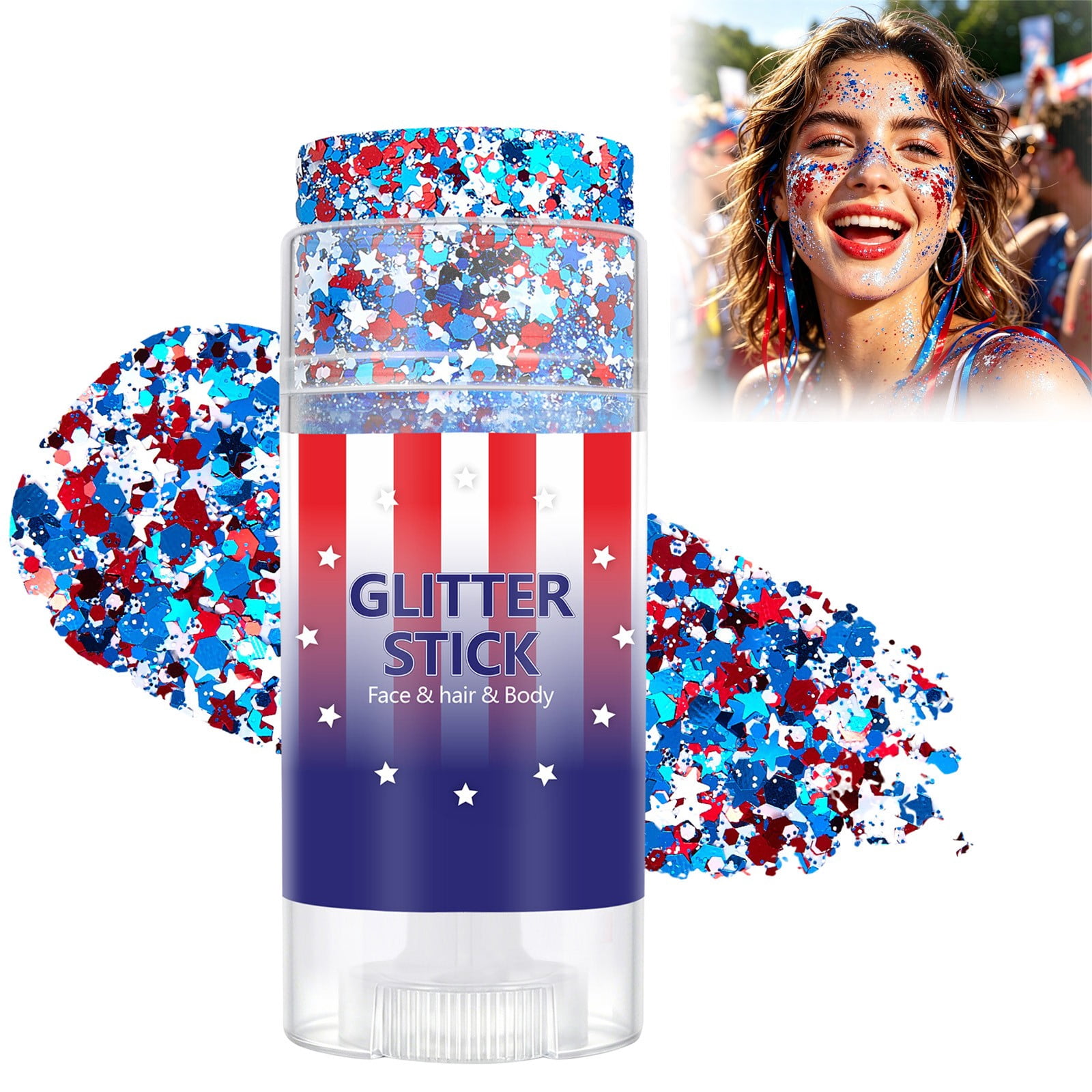 4th of July Glitter Stick Red White and Blue Body Glitter Glitter Stick ...
