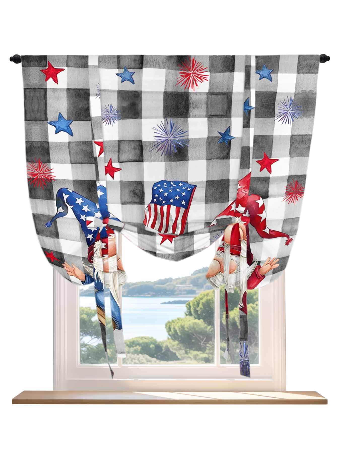 4th of July Gnomes Tie Up Curtains for Windows 54 Inch Length Balloon ...