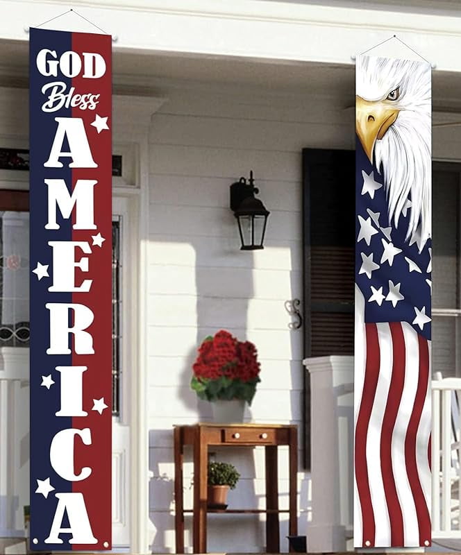 4th of July God Bless America Patriotic Eagle Porch Banner Sign ...