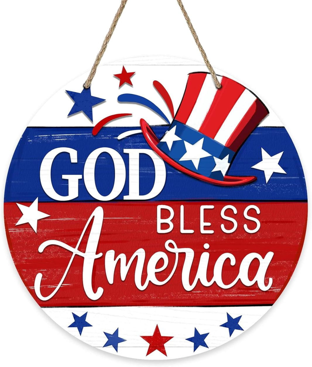 4th of July God Bless America Patriotic Sign for Front Door Decor ...