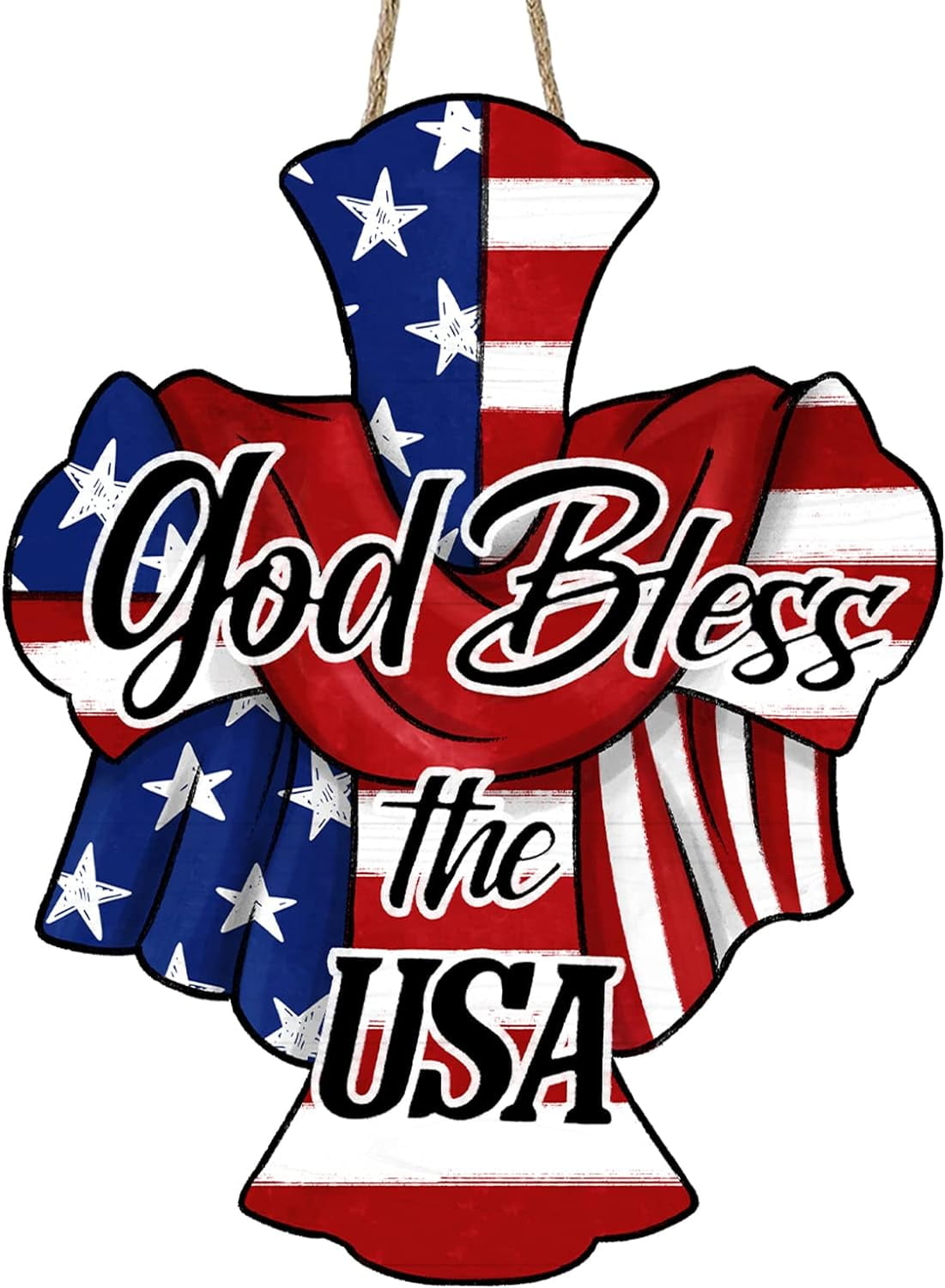 4th of July God Bless The USA Patriotic Religious Cross Front Door Sign ...