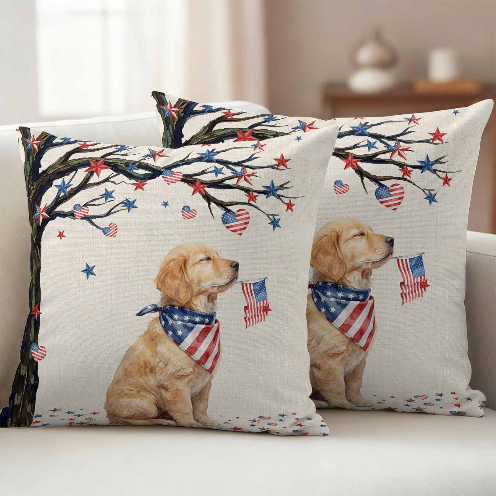 4th of July Golden Dog Outdoor Waterproof Throw Pillow Covers 16x16 Set ...