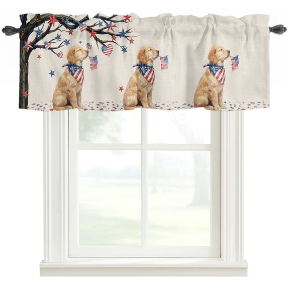 4th of July Golden Dog Valances for Windows Farmhouse Kitchen Curtains ...