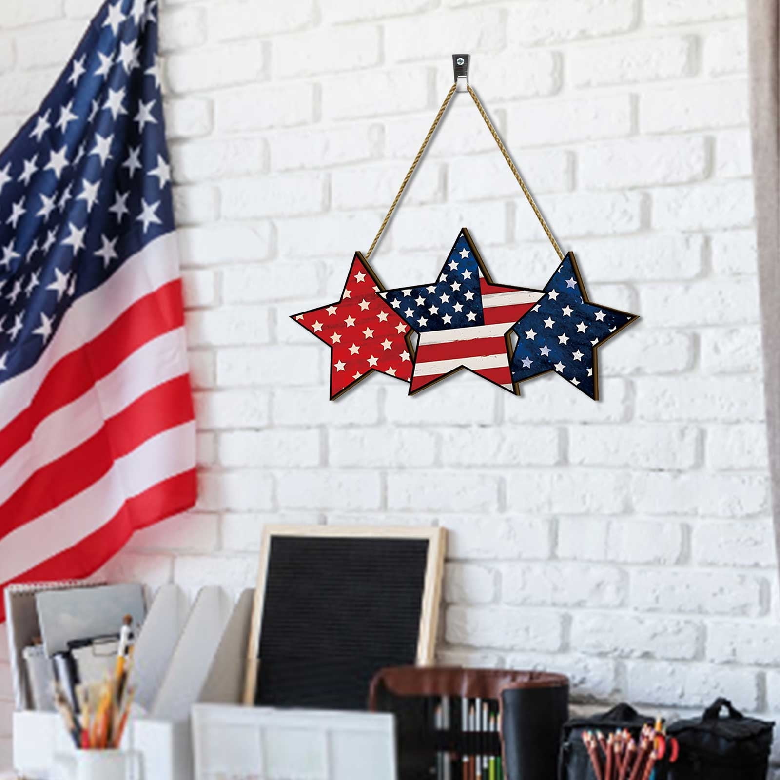 4th of July Hanging Door Sign Wooden Independence Day Decorations ...