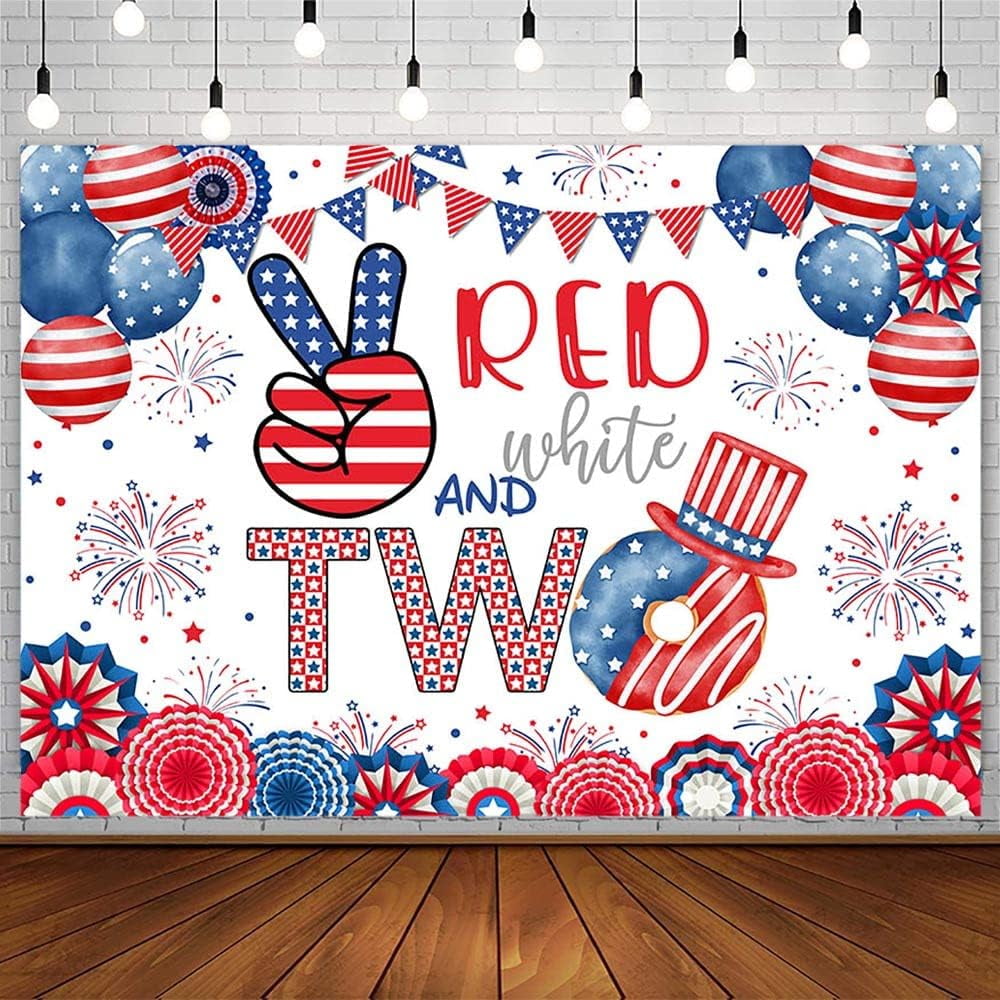 4th of July Happy 2nd Birthday Backdrop Red White and Two Independence ...