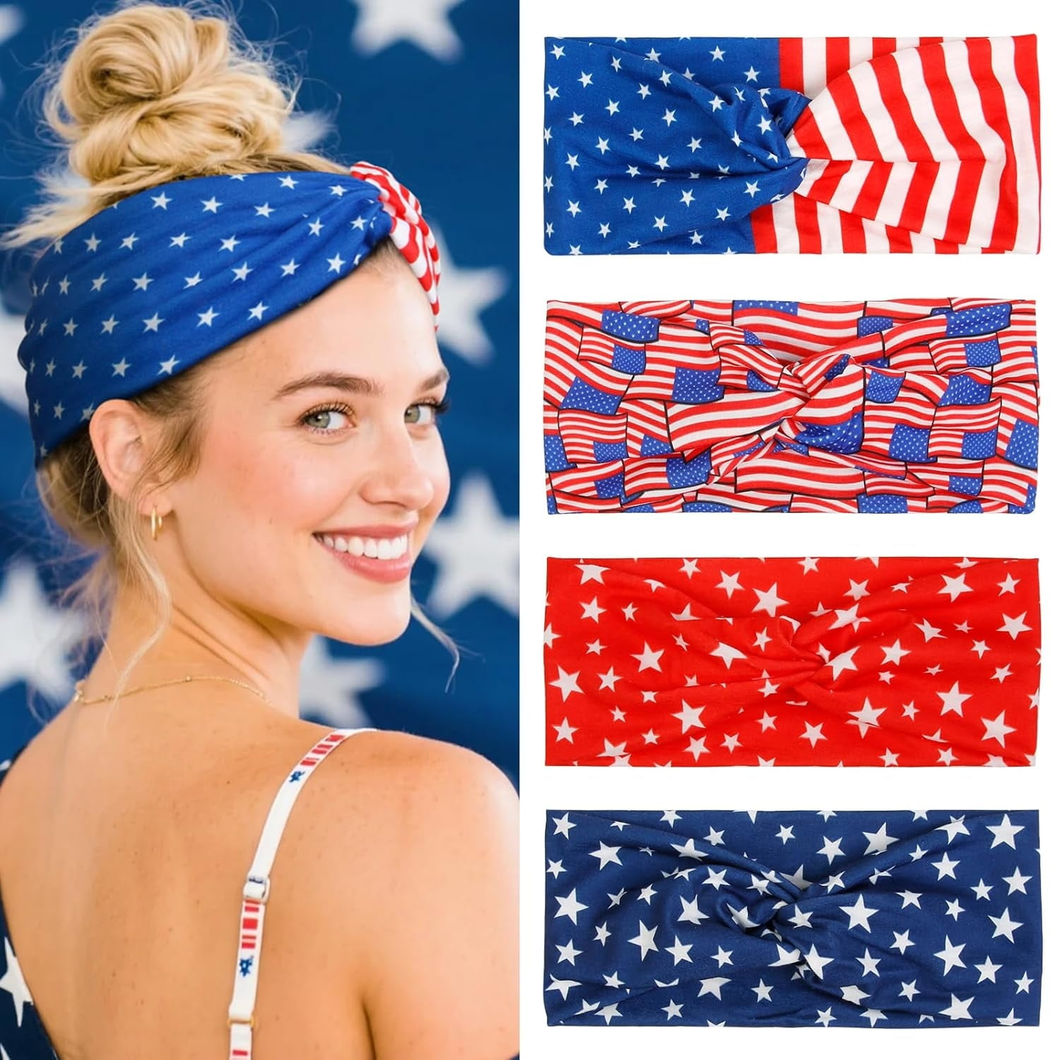 4th of July Headbands for Women: 4PCS Patriotic American Flag Fourth of ...