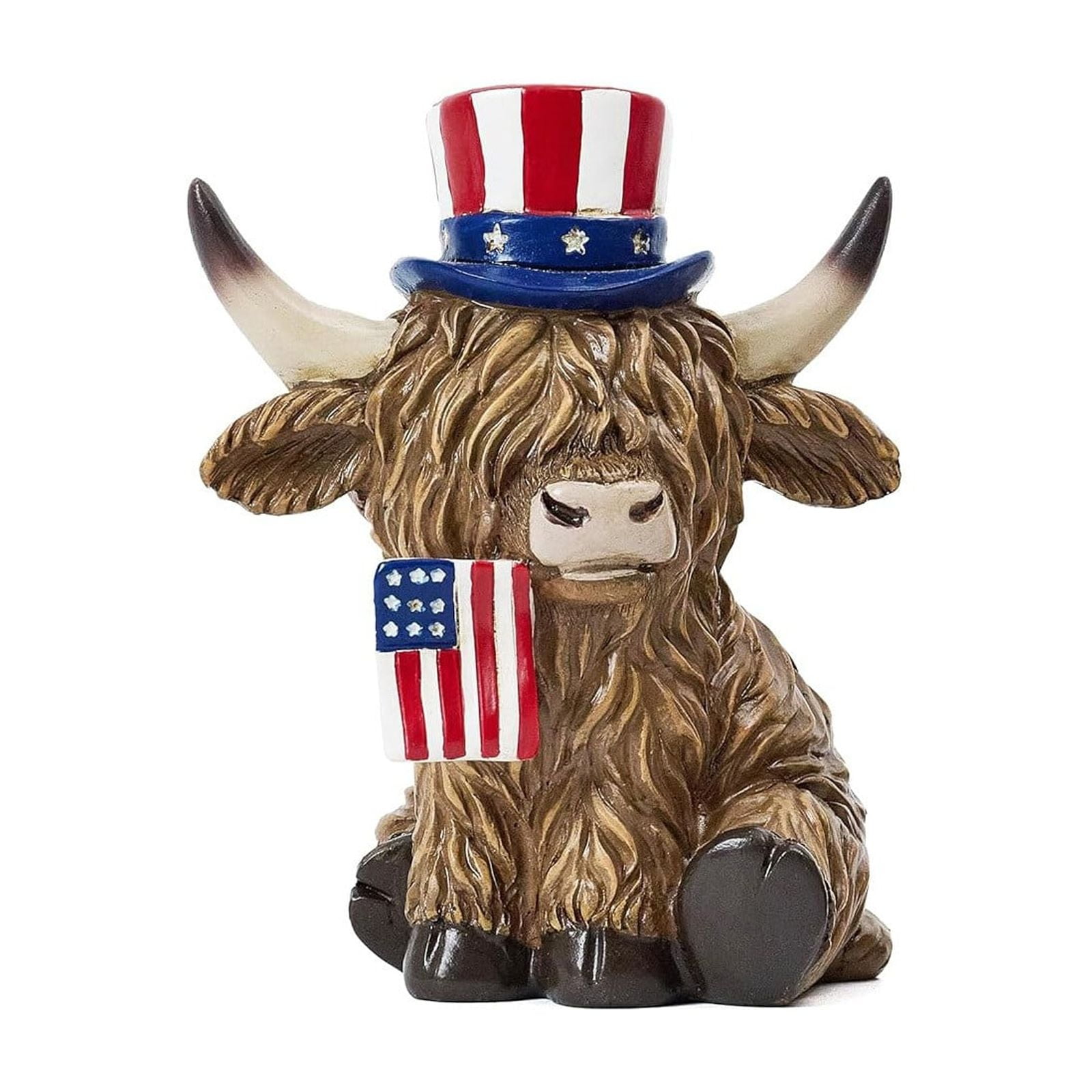 4th of July Highland Cow Statues - Memorial Day Patriotic Decor with ...