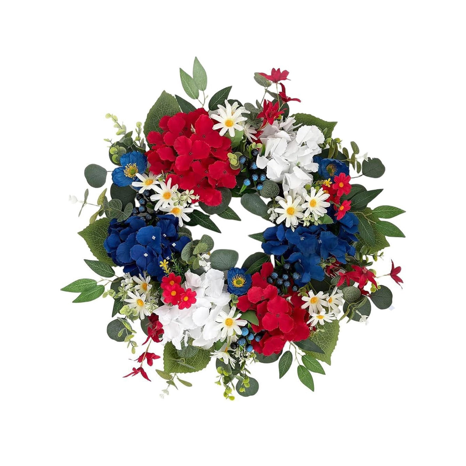 4th of July Hydrangea Wreath, Independence Day Red White Blue Floral ...