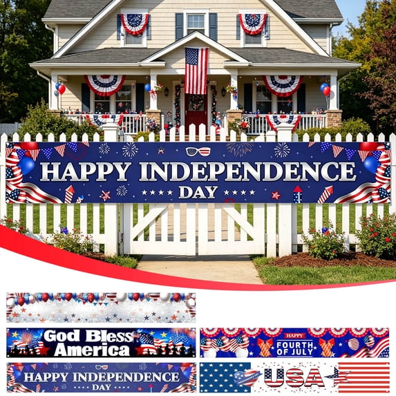 4th of July Independence Day Backdrop Banner, Large Courtyard Party ...