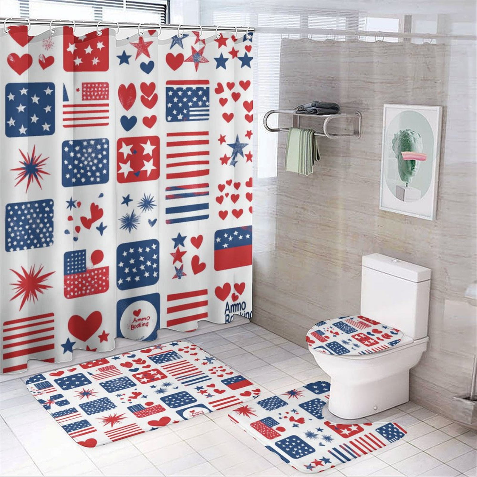 4th July Independence Day Fireworks Shower Curtain 4 Piece Sets Shower ...