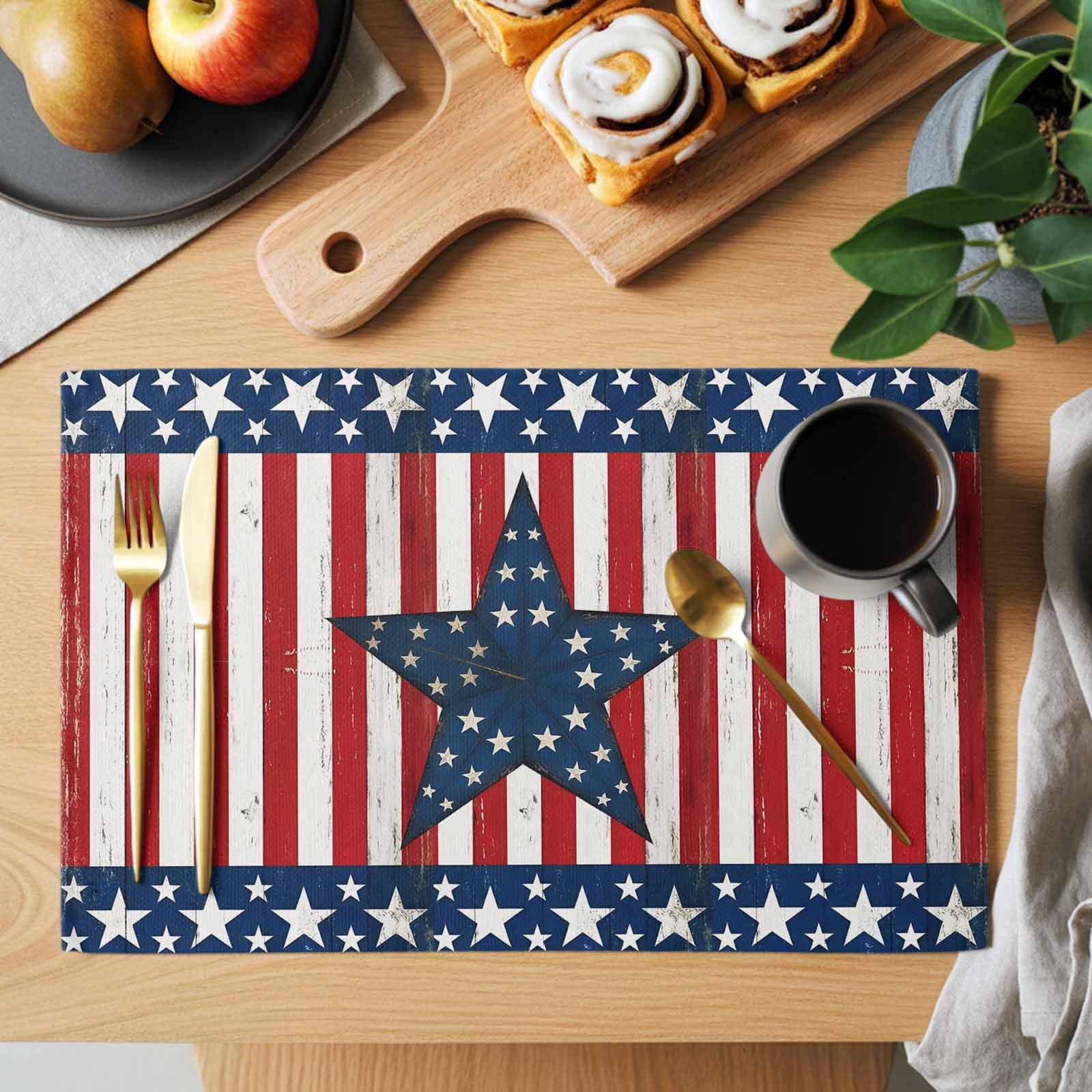 4th of July Independence Day Placemats Set of 8, Blue Star Red Striped ...