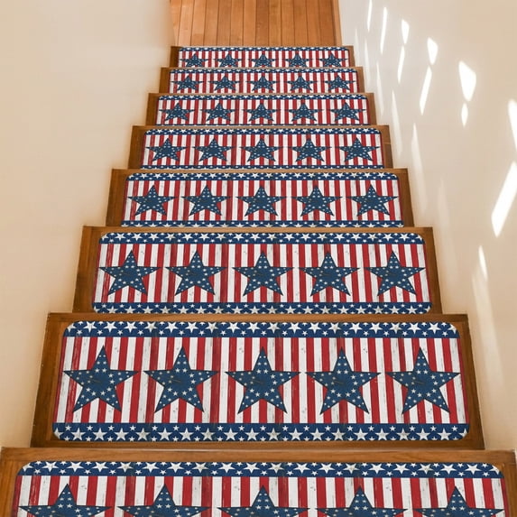 4th of July Independence Day Stair Treads Non Slip for Steps Blue Star ...