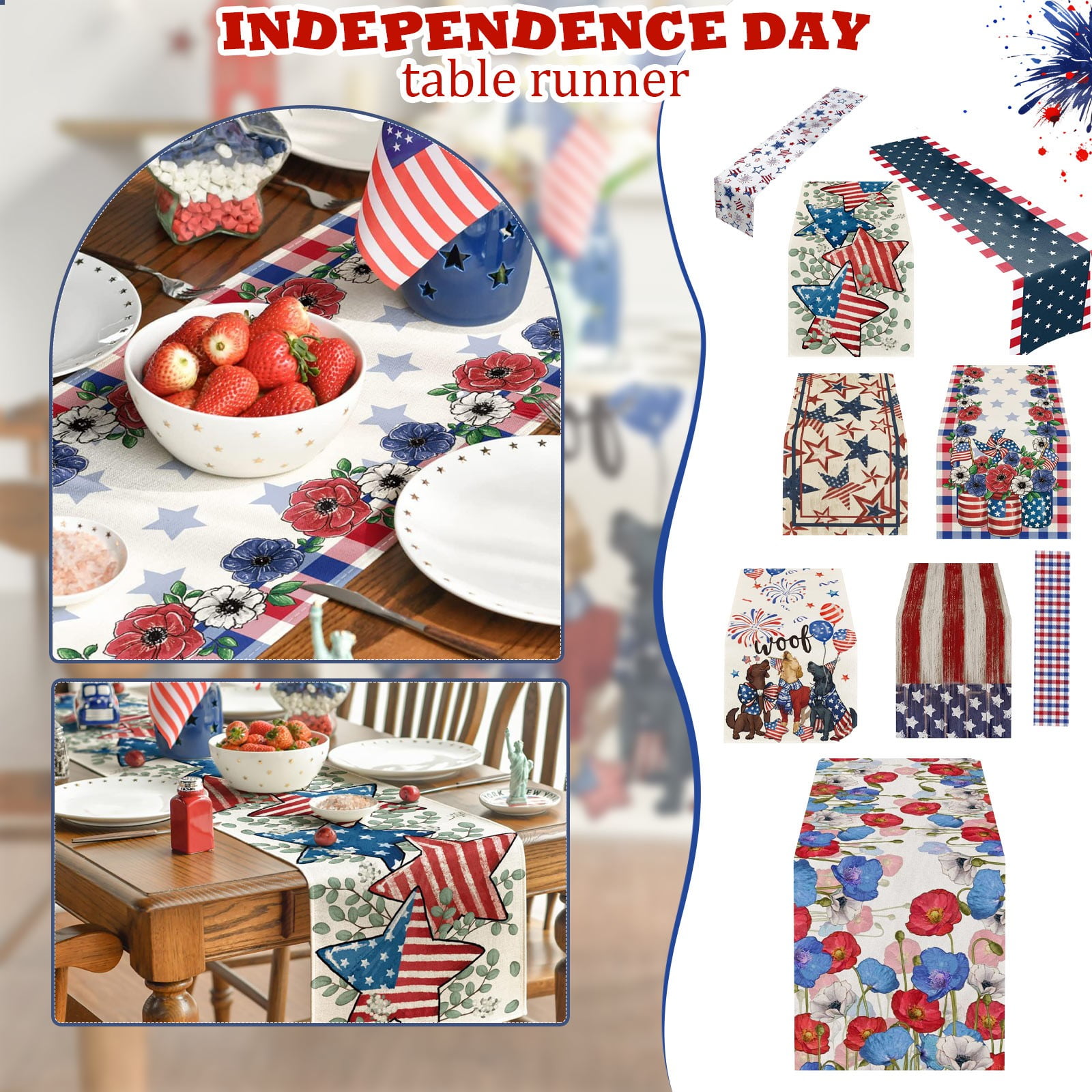 4th of July Independence Day Table Runner America Flag Star Decor for ...