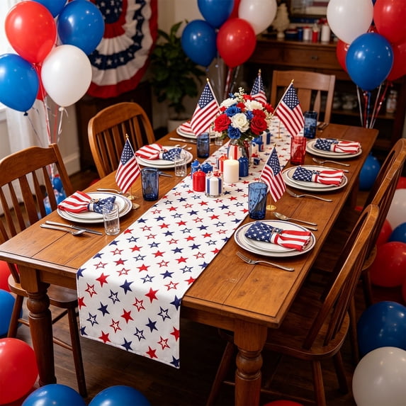 4th Of July Independence Day Table Runner,Red White Blue Patriotic Star ...