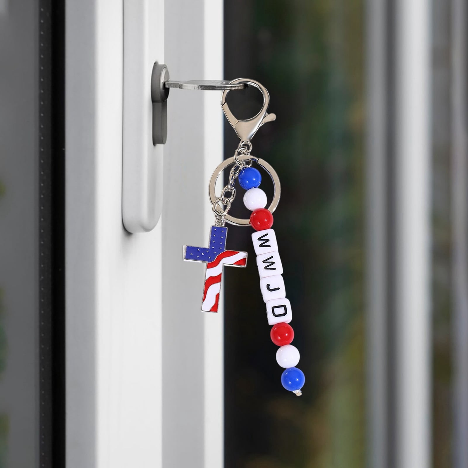4th of July Keychain for Women Man, Beaded Star Key Rings with Red ...