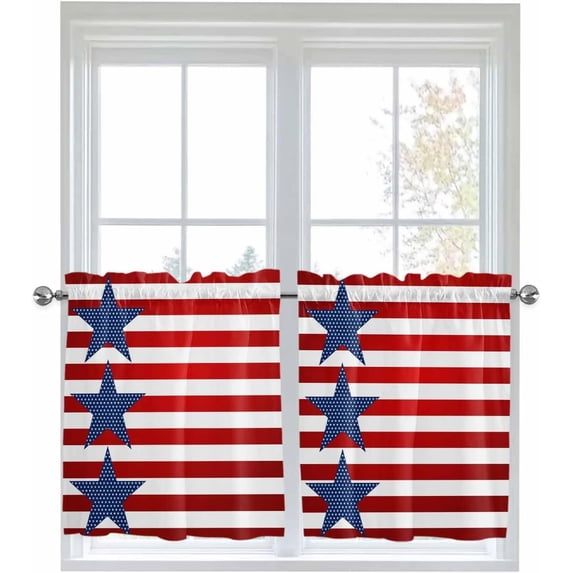 4th of July Kitchen Curtain 24 Inch Length Small Short Cafe Tiers ...