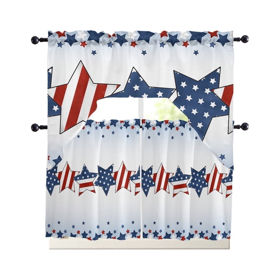 4th of July Kitchen Curtain and Valance Set 3 Pieces,Rod Pocket Short ...