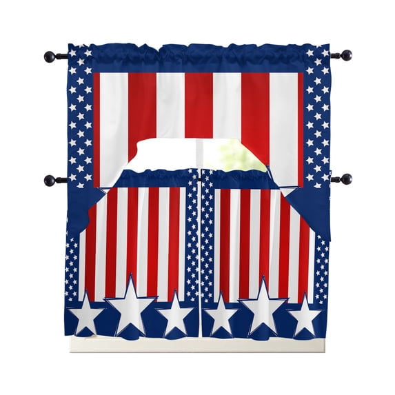4th of July Kitchen Curtain and Valance Set 3 Pieces,Rod Pocket Short ...