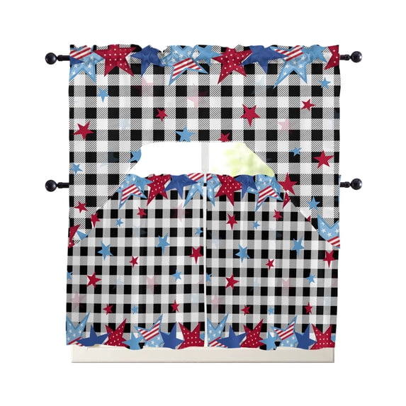 4th of July Kitchen Curtain and Valance Set 3 Pieces,Rod Pocket Short ...