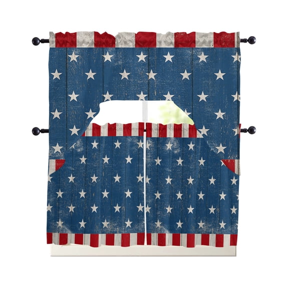 4th of July Kitchen Curtain and Valance Set 3 Pieces, Rod Pocket Short ...