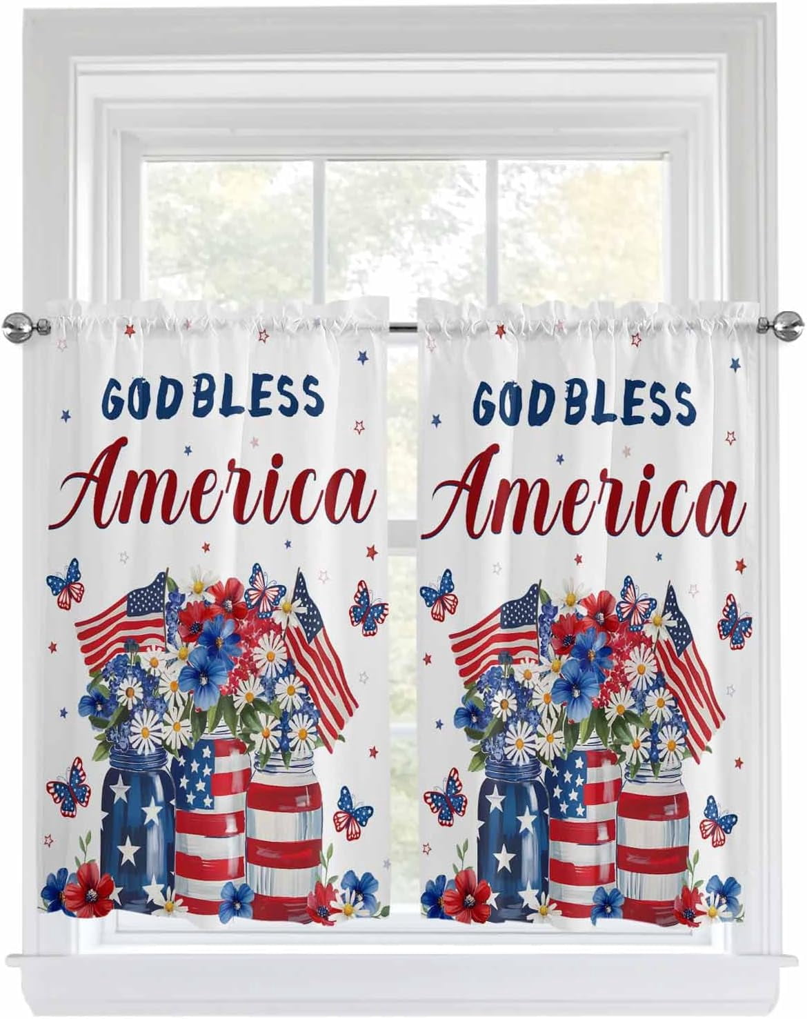 4th of July Kitchen Curtains 54 Inches Length, Independence Day Blue ...