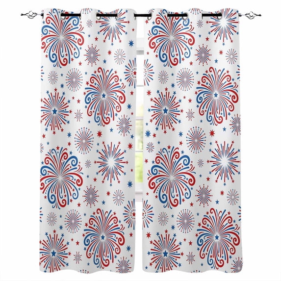 4th of July Kitchen Curtains Independent Day Red Blue Fireworks ...