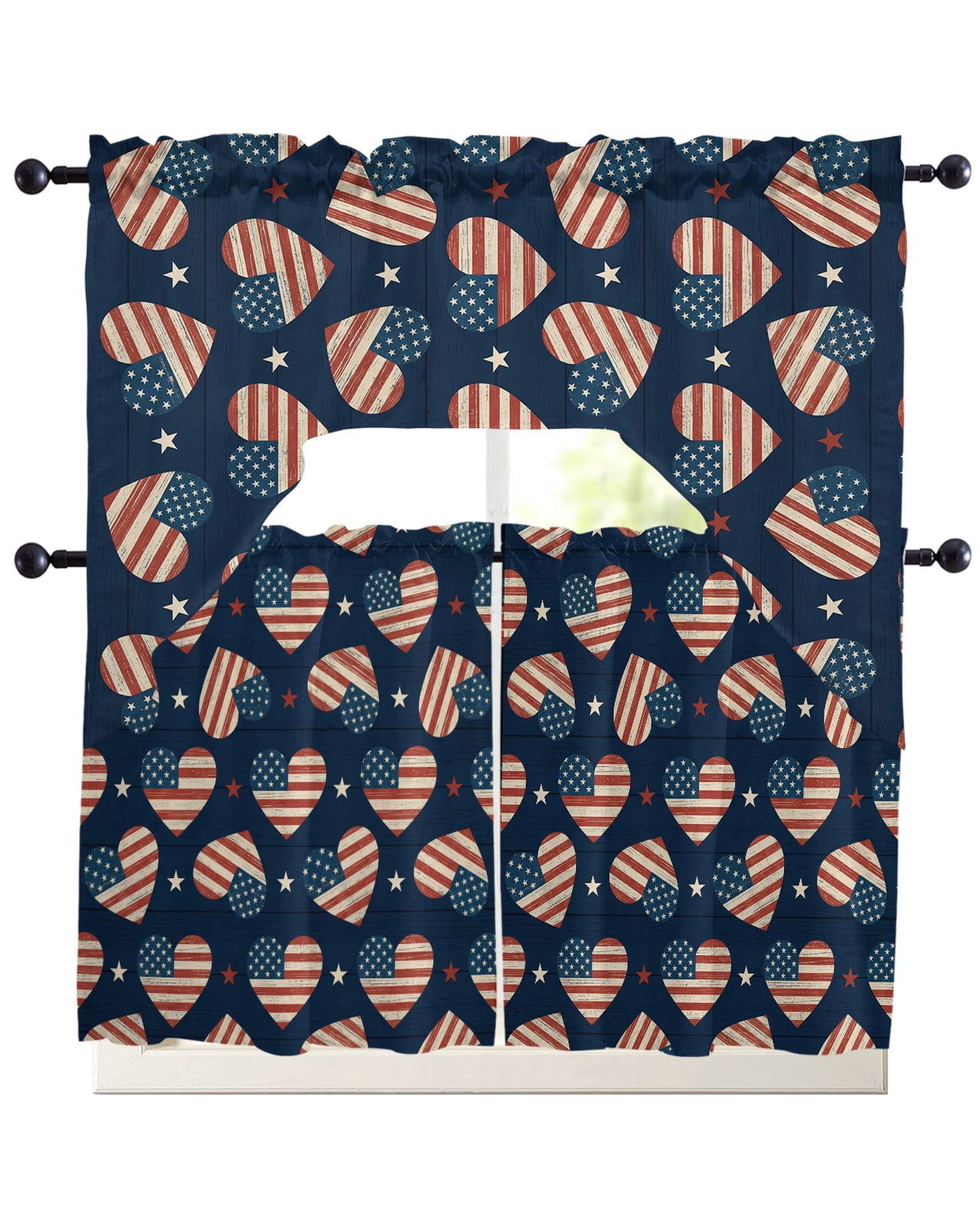 4th of July Kitchen Curtains Set for Windows 3 Piece Cafe Curtains 24 ...