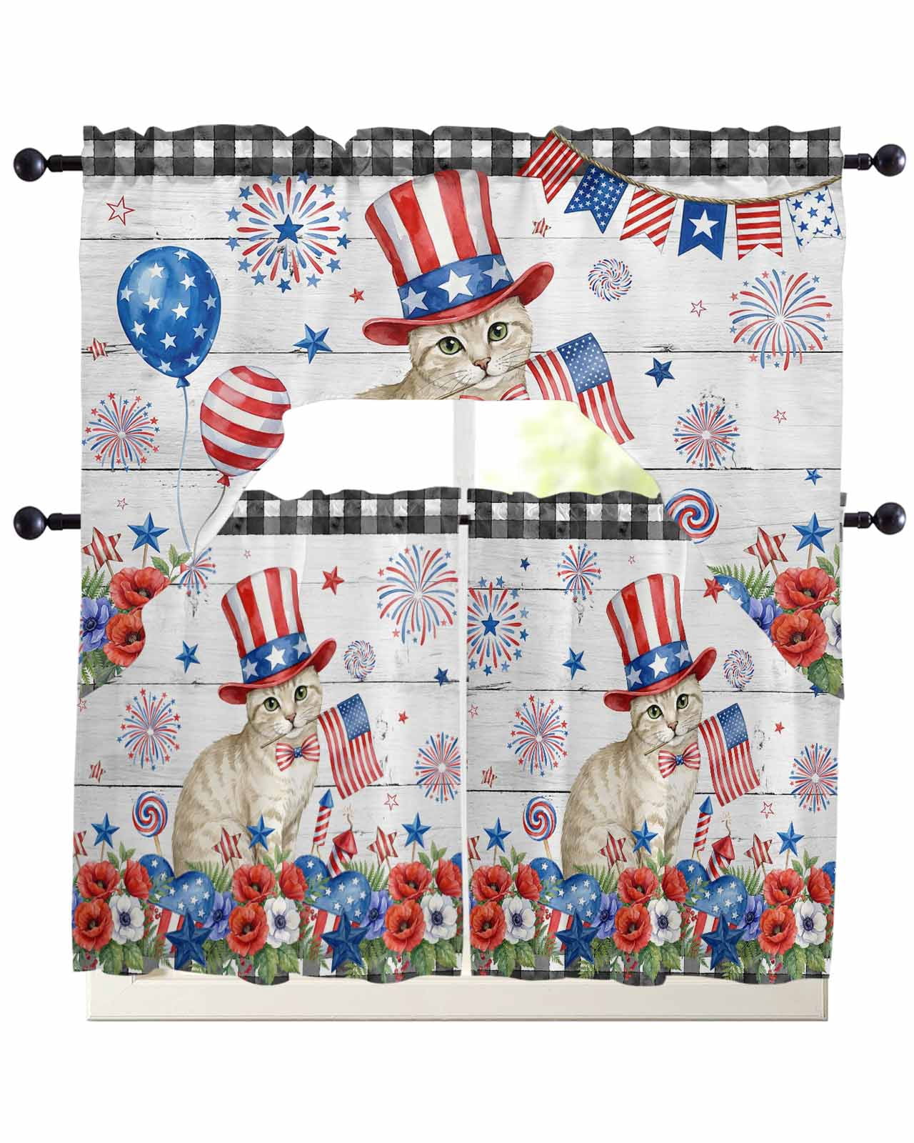 4th of July Kitchen Curtains Sets 24 Inch Length with Valance ...