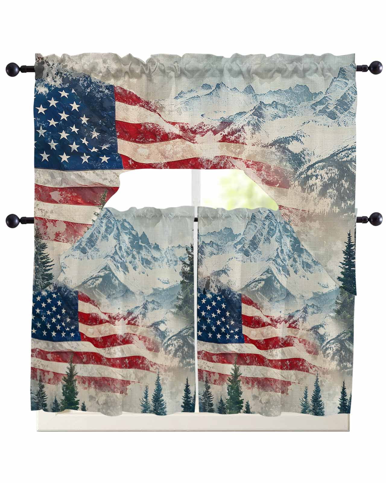 4th of July Kitchen Curtains Swag Valance and Tier Curtains Set 24 Inch ...