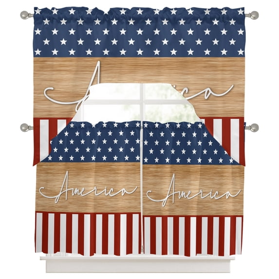 4th of July Kitchen Curtains Swag Valance and Tier Curtains Set 24 Inch ...