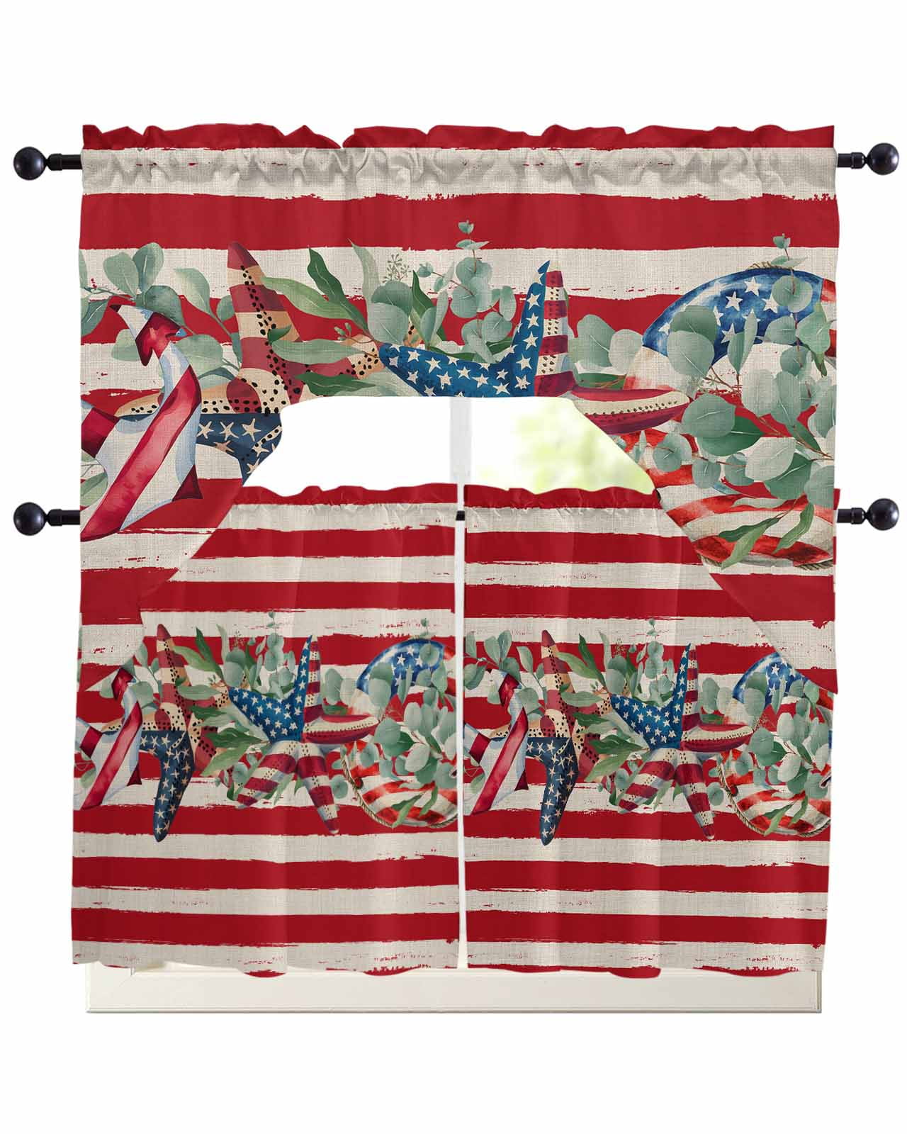 4th of July Kitchen Curtains Swag Valance and Tier Curtains Set 24 Inch ...