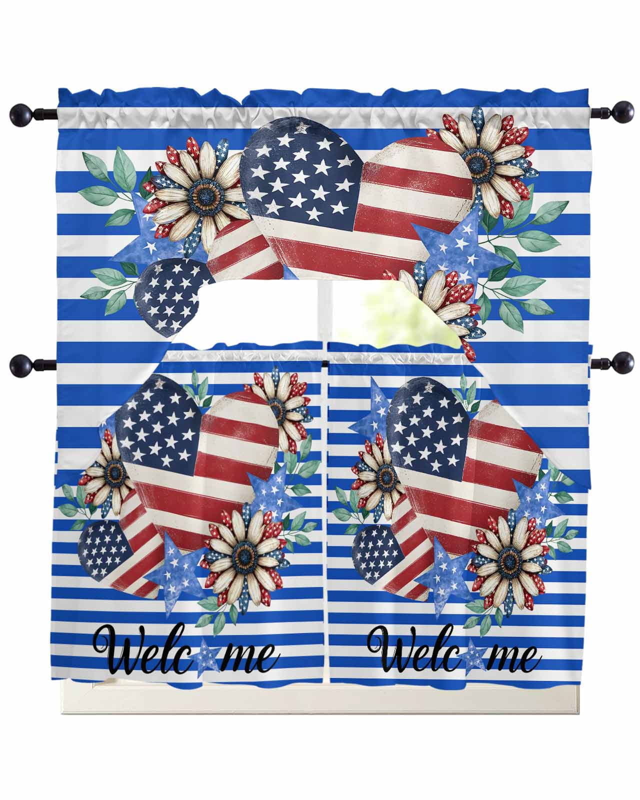 4th of July Kitchen Curtains Swag Valance and Tier Curtains Set 36 Inch ...