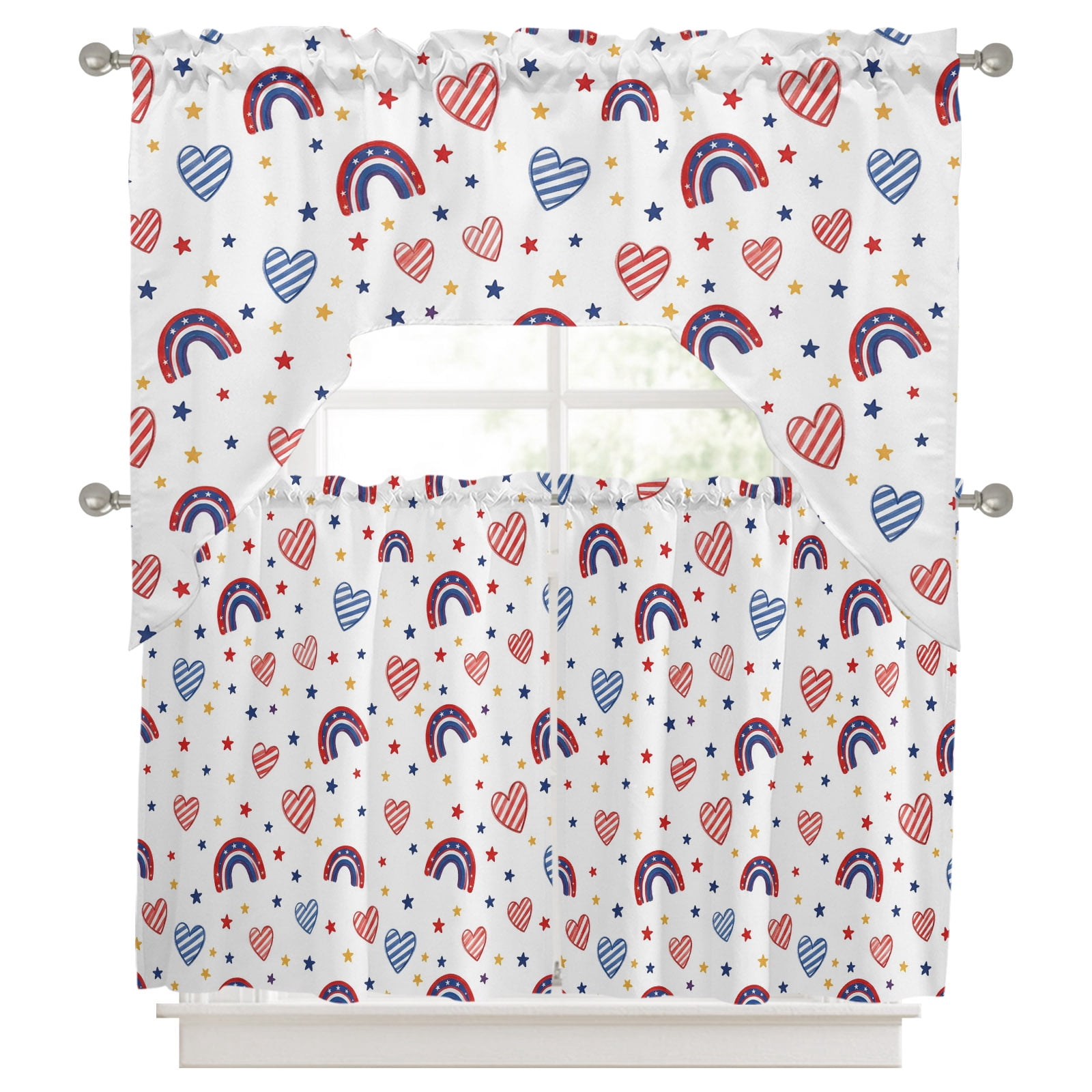 4th of July Kitchen Curtains Swag Valance and Tier Curtains Set 36 Inch ...
