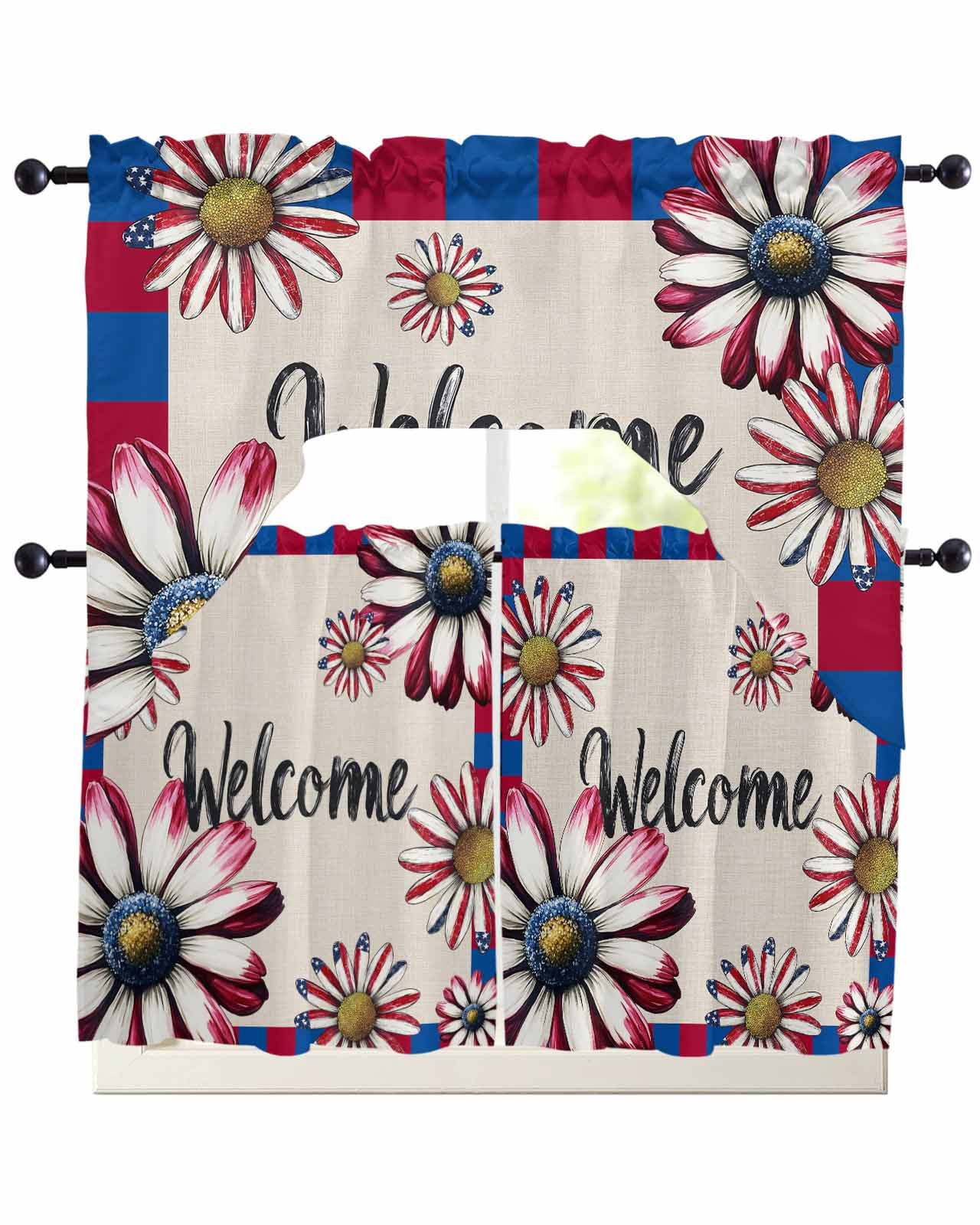 4th of July Kitchen Curtains Swag Valance and Tier Curtains Set 36 Inch ...