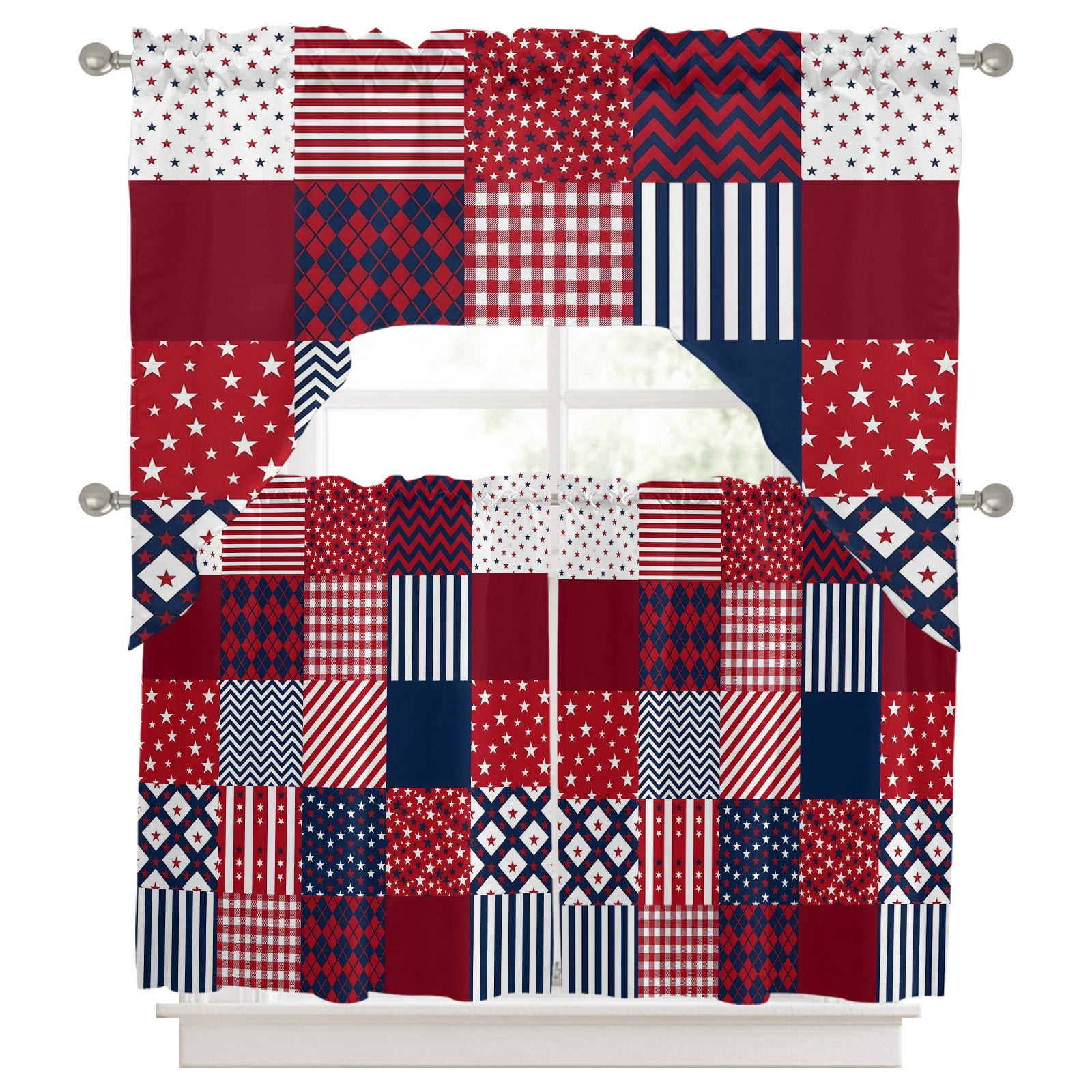 4th of July Kitchen Curtains Swag Valance and Tier Curtains Set 36 Inch ...