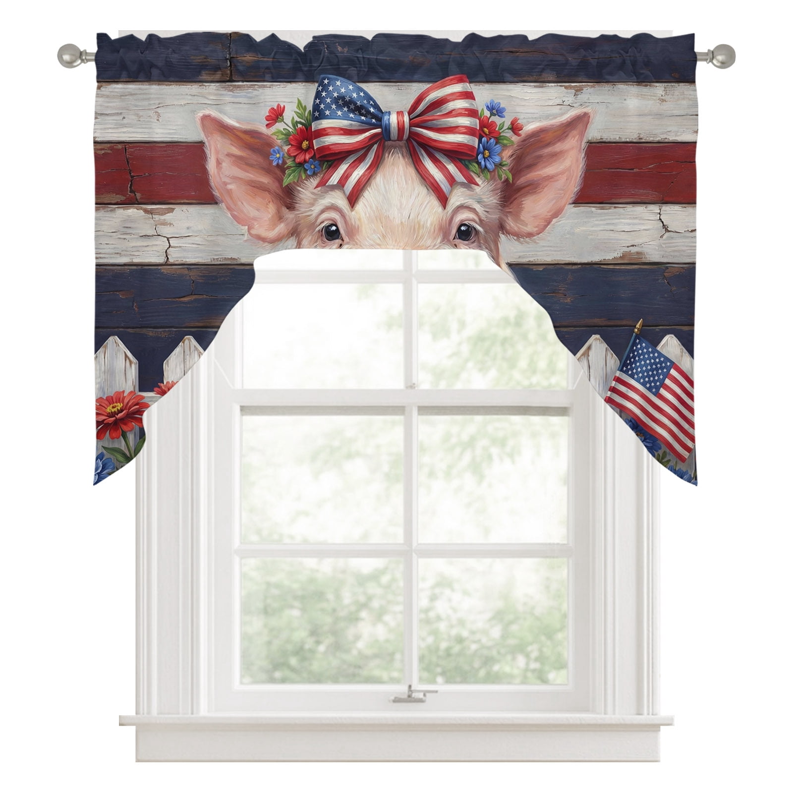 4th of July Kitchen Curtains Swag Valance for Windows/Bathroom/Cafe ...