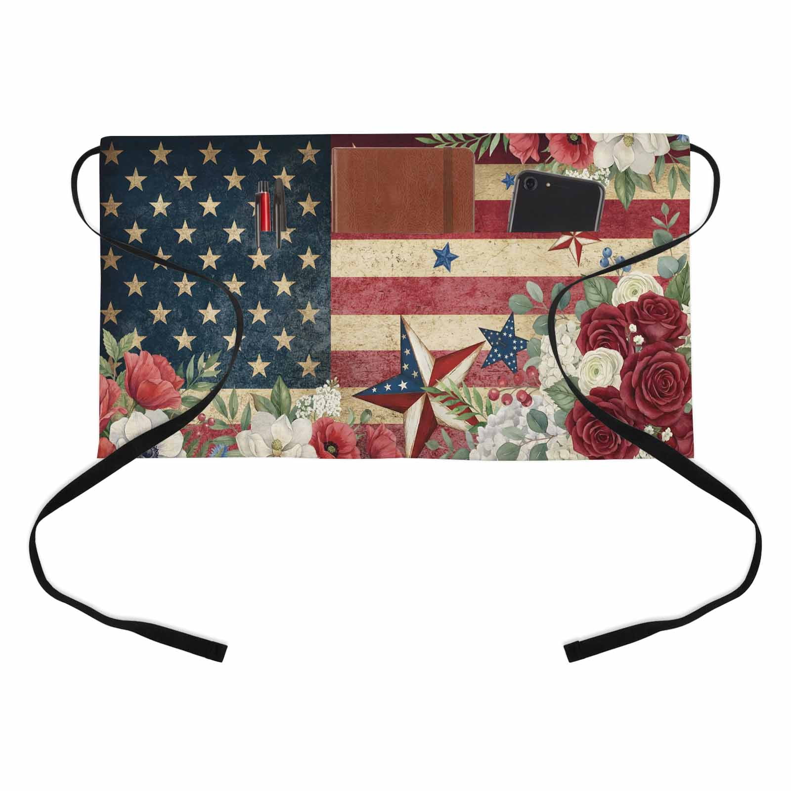 4th of July Kitchen Restaurant Half Waist Apron, Patriotic USA Flag ...