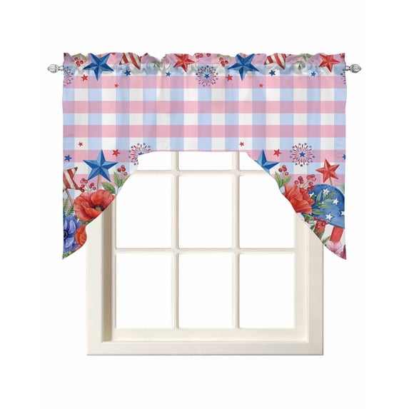 4th of July Kitchen Swag Valances for Windows, Independence Day Floral ...