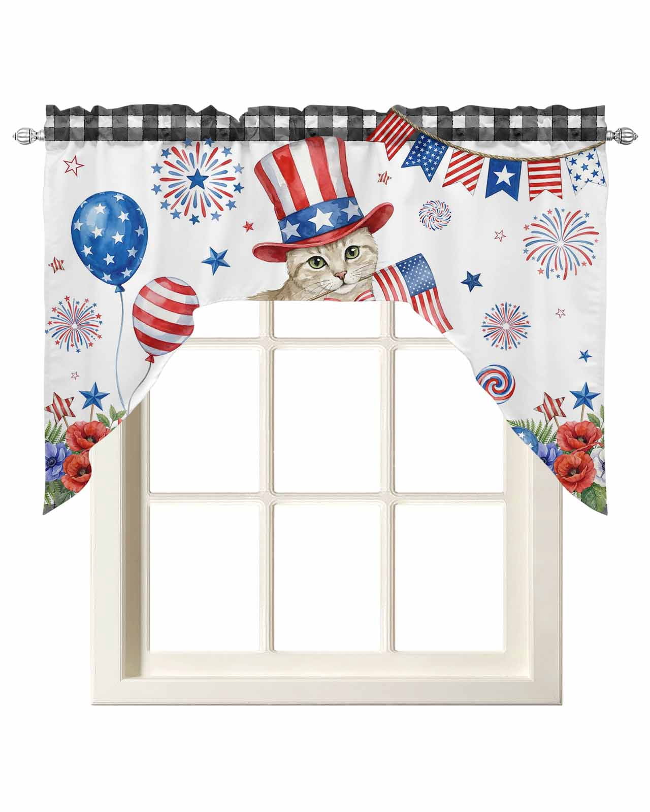 4th of July Kitchen Swag Valances for Windows, Independence Day ...