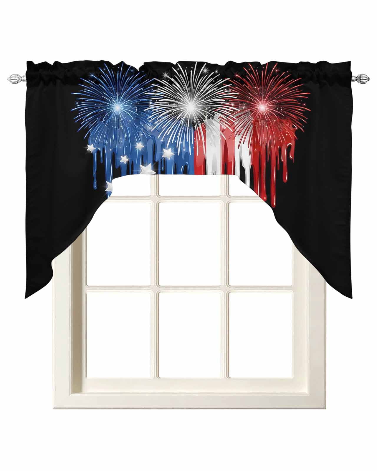 4th of July Kitchen Swag Valances for Windows, Independence Day Red ...