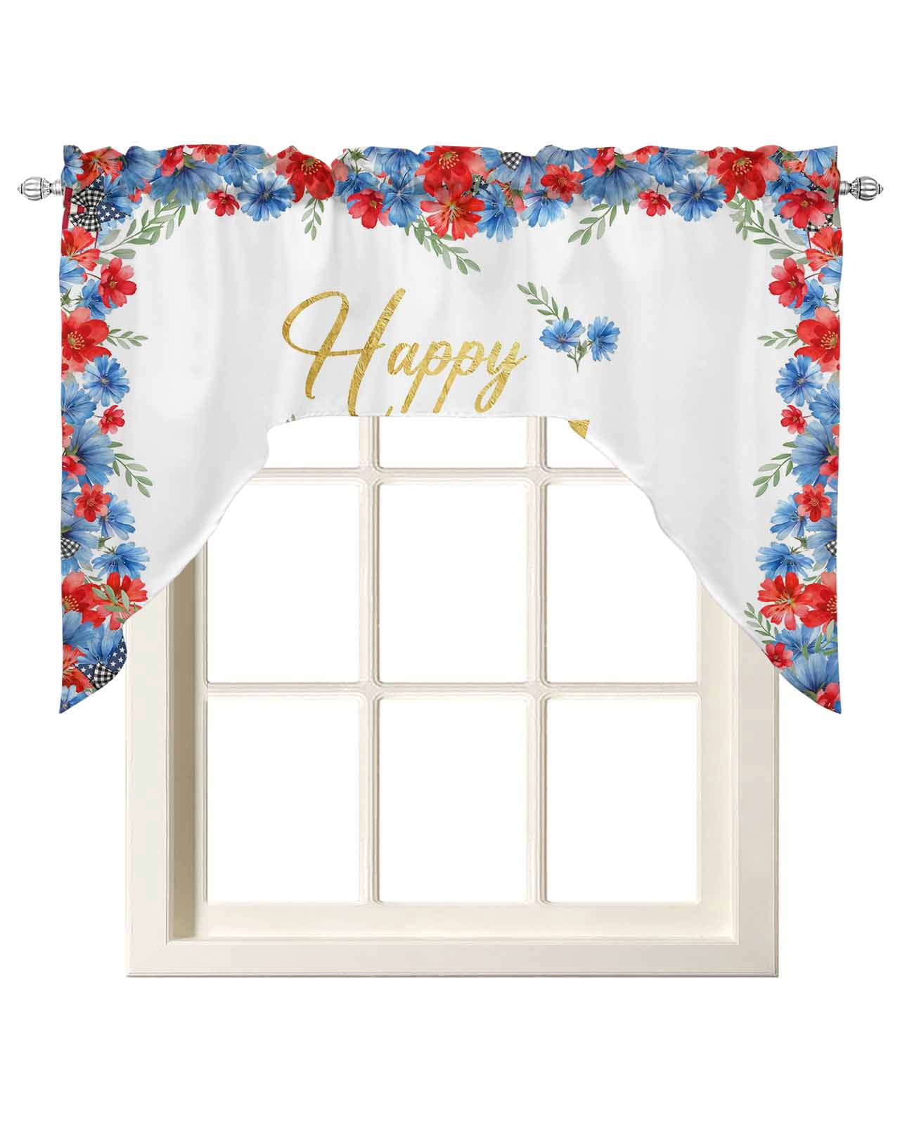 4th of July Kitchen Swag Valances for Windows, Summer Red Blue ...