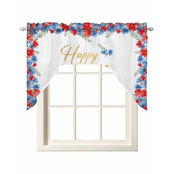 4th of July Kitchen Swag Valances for Windows, Summer Red Blue ...