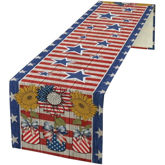 4th of July Kitchen Table Runner, American Flag Flower Patriotic ...